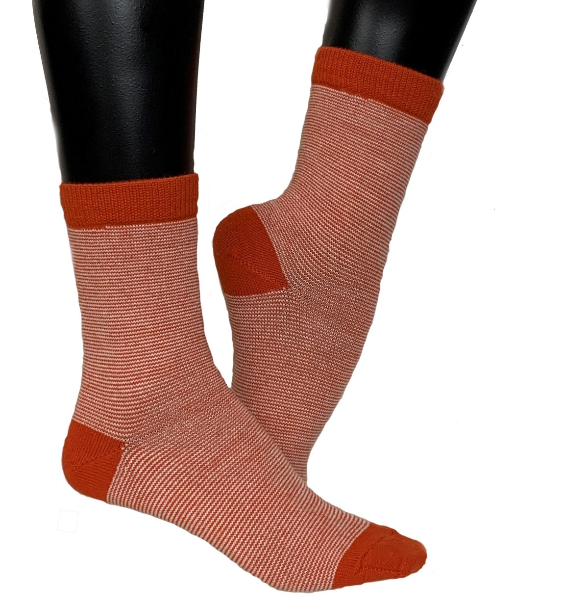 Stribede strømper - Mørk orange med hvide striber - Uldstrømper - Clemente